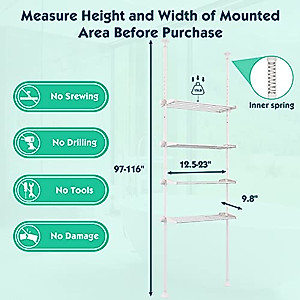 Lilyvane 4 Tiers Over The Toilet Storage, 97 to116” Adjustable Tension Pole Over Toilet Bathroom Organizer, Freestanding Bathroom Shelves Over Toilet for Most Showers Over The Toilet Shelf