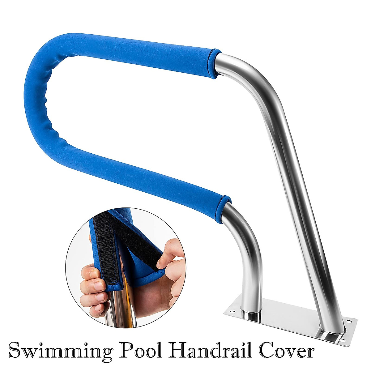 Pool Rail 32x23 Pool Railing for Inground Pool 304 Stainless Steel Pool Handrail Rustproof Pool Safety Handrails, Swimming Pool Stair Rail with Blue Grip Cover & Anchors Screws