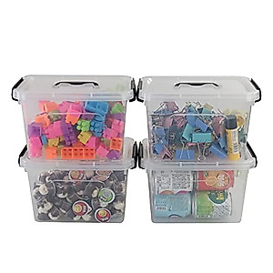 Hespama 5 Quart Small Storage Bin, Plastic Latching Box with Lid, 4 Packs, R