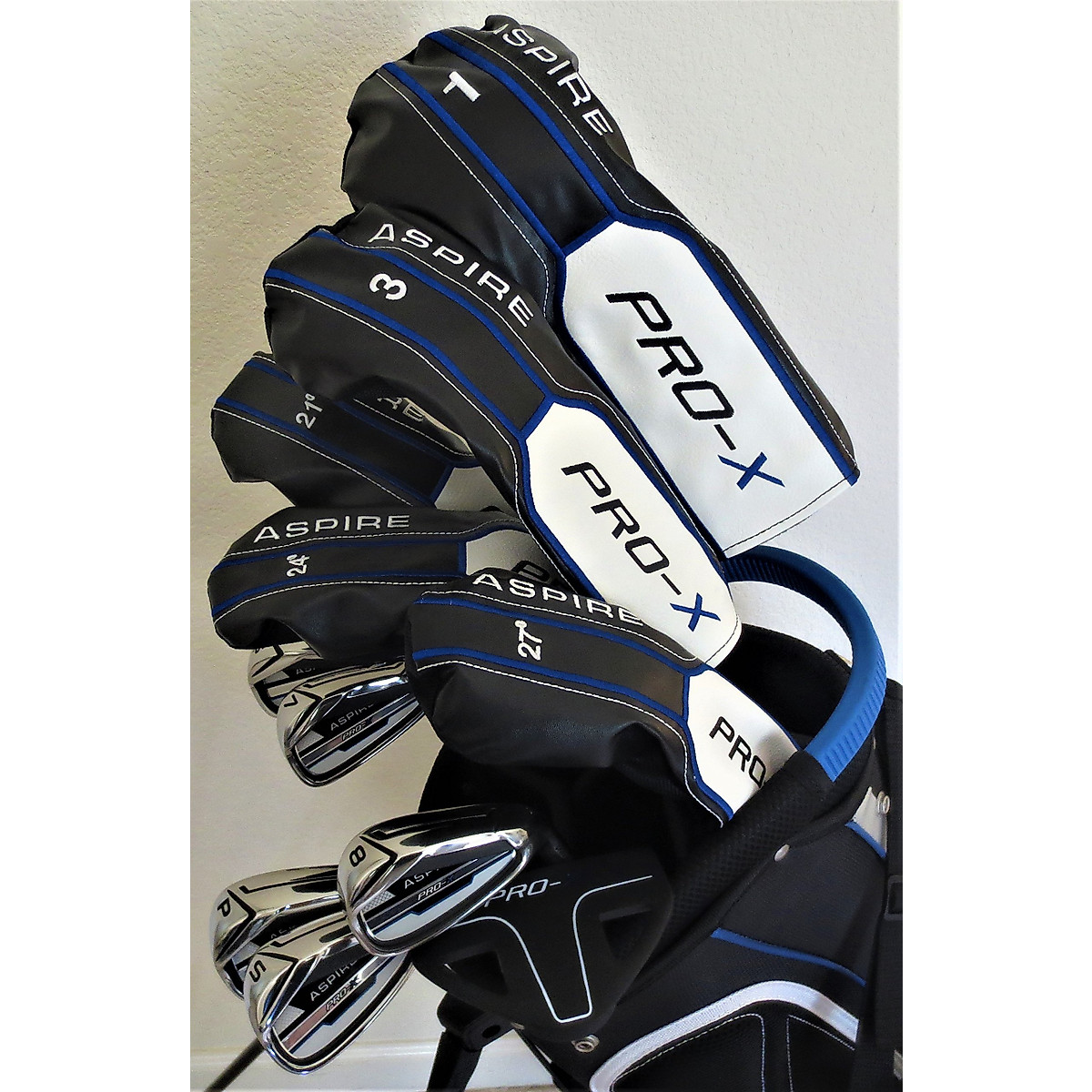 Mens Complete Golf Set - Custom Made Clubs for Tall Men 6'0"- 6'6" Tall Forged Ti Driver, 3 Wood, 3, 4, 5 Hybrids, Irons, Sand Wedge Putter, Stand Bag Stiff Flex Professional Quality