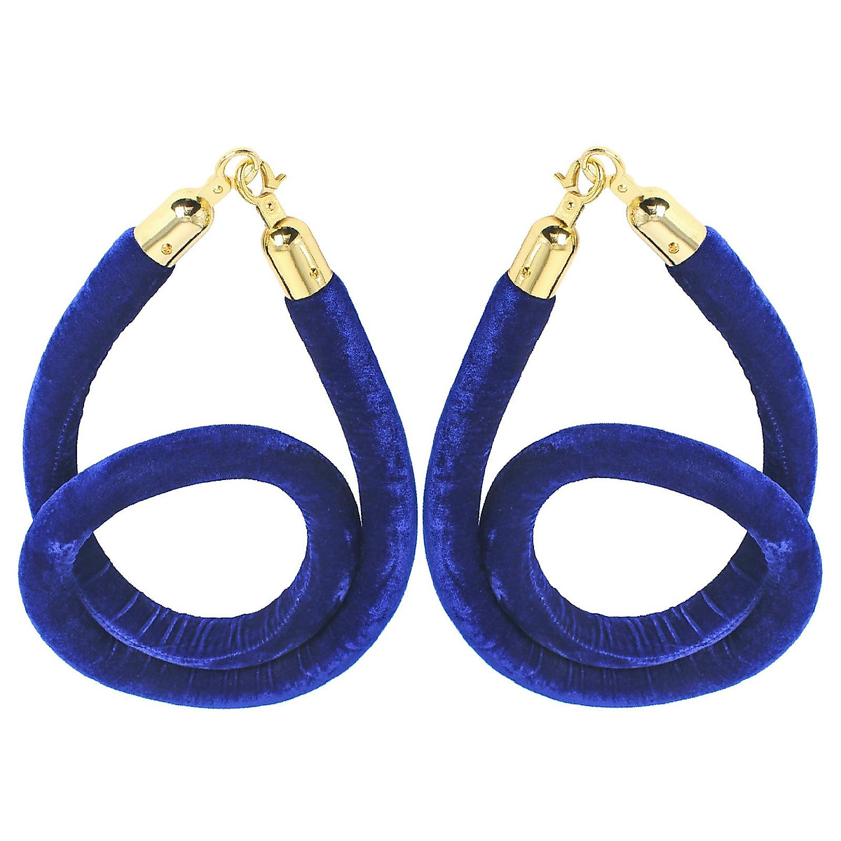 NovelBee 2 Pack of 5 Feet Velvet Rope with Gold Plated Hooks,Crowd Control Stanchion Post Queue Line Barrier (Blue)