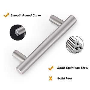 Probrico (10 Pack Solid Stainless Steel Modern Euro Style Cabinet Pulls Dresser Drawer Handles Satin Nickel 3-3/4" Hole Center T Bar Kitchen Cupboard Handles 6" Overall Length Furniture Hardware