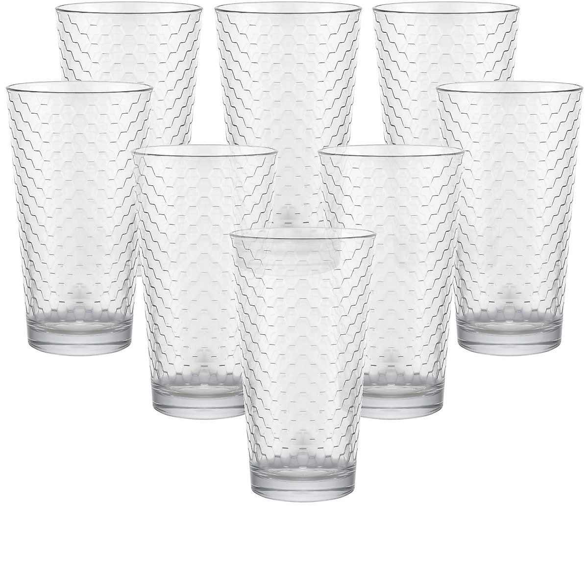 Circleware Paragon Heavy Base Highball Drinking Glasses Tumblers, Huge Set of 8 Kitchen Entertainment Ice Tea Beverage Cups Glassware for Water, Juice, Beer and Bar Decor Gift, 15.7 oz, 15.7 oz, Clear