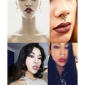 Honbay 20pcs Fake Septum Clicker Nose Ring Rhinestone Non Piercing Hanger Clip Body Jewelry (Gold)