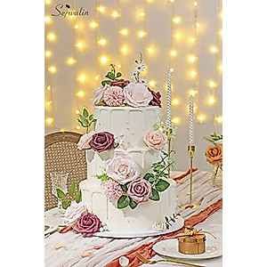 Serwalin Artificial Flowers Dusty Rose Fake Silk Flowers for DIY Wedding Bridal Bouquets Pink Fake Rose Flowers Combo Centerpieces Arrangements Party Baby Showers Home Cake Decorations