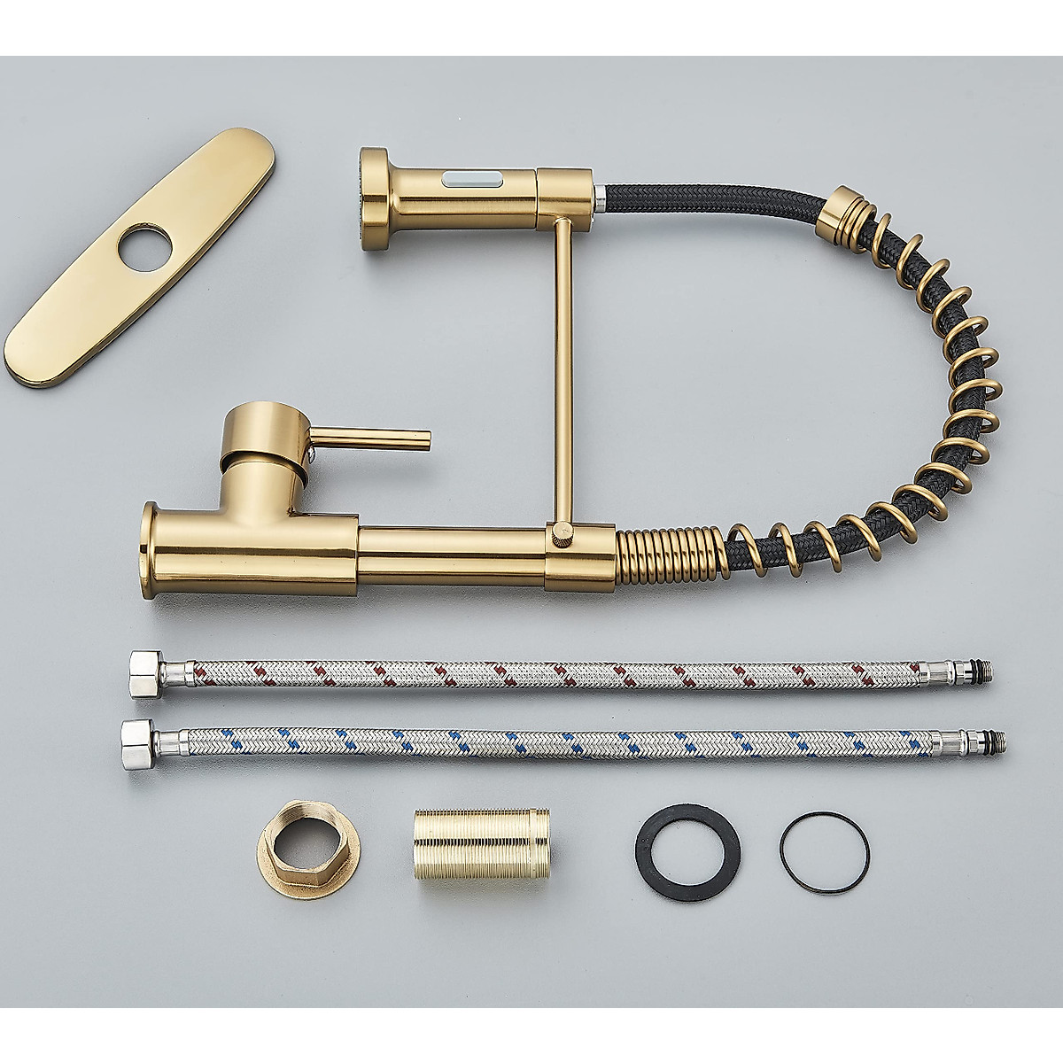 DanPiang Gold Kitchen Faucet,Commercial Stainless Steel Single Handle Pull Down Kitchen Sink Faucet with Deck Plate,Brushed Gold