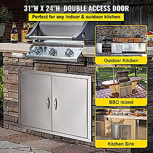 Mophorn BBQ Double Access Door 31W x 24H Inch, BBQ Door Stainless Steel Wall Construction Vertical, Outdoor Kitchen Door for BBQ Island, Grilling Station, Outside Cabinet