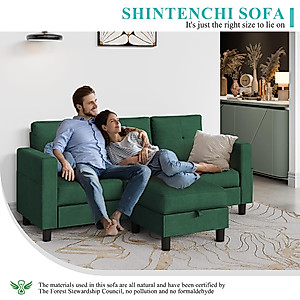 Shintenchi Convertible Sectional Sofa Couch, Modern Linen Fabric L-Shaped, 3-Seat Sofa Sectional with Storage Function Ottoman/Armrest Reversible Chaise for Living Room and Small Space (Green)