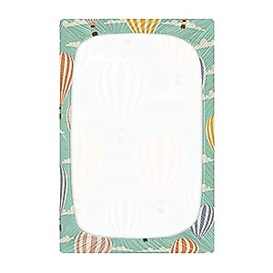 WELLDAY Hot Air Balloon Clouds Crib Sheets for Boys and Girls, Fitted Baby Crib Sheets Soft and Breathable Mini Crib Sheets 52 X 28 X 9 Inches