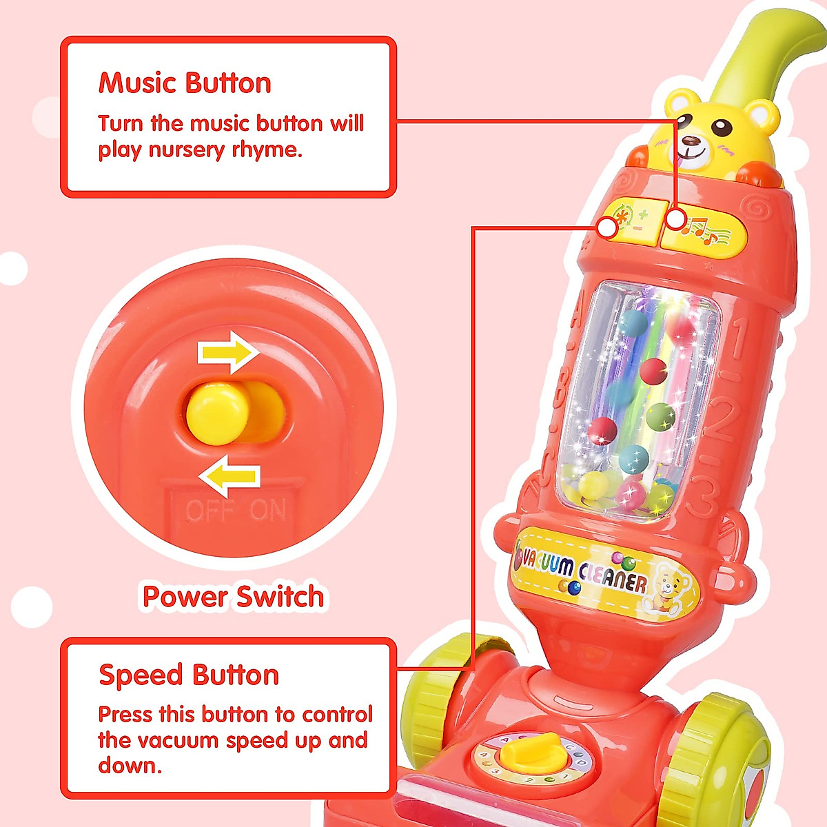 FS Toy Vacuum for Toddlers 2-3, Working Kids Vacuum Cleaner with Light and Sound, Pretend Play Toddler Vacuum Cleaning Toys Set, Gifts for 2 3 4 Year Old Boys Girls Baby Vacuum