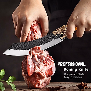 Golden Bird Meat Cleaver Knife Hand Forged Butcher Breaking Knife Set Professional Boning Knife with Sheath German Carbon Steel Kitchen Knives Pack for Home, Camping, Outdoors