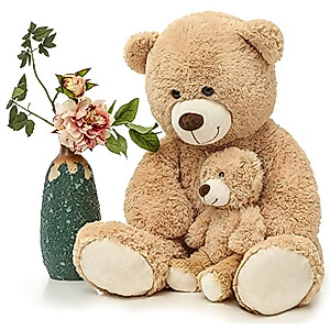MorisMos Giant Teddy Bear Mommy and Baby Bear Soft Plush Bear Stuffed Animal for Teddy Bear Baby Shower, Tan, 39 Inches