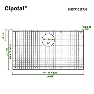 CIPOTAL 29.5 in. x 16.5 in. Rear Drain Kitchen Sink Bottom Grid with Supersoft Silicone Feet in 304 Grade Stainless Steel