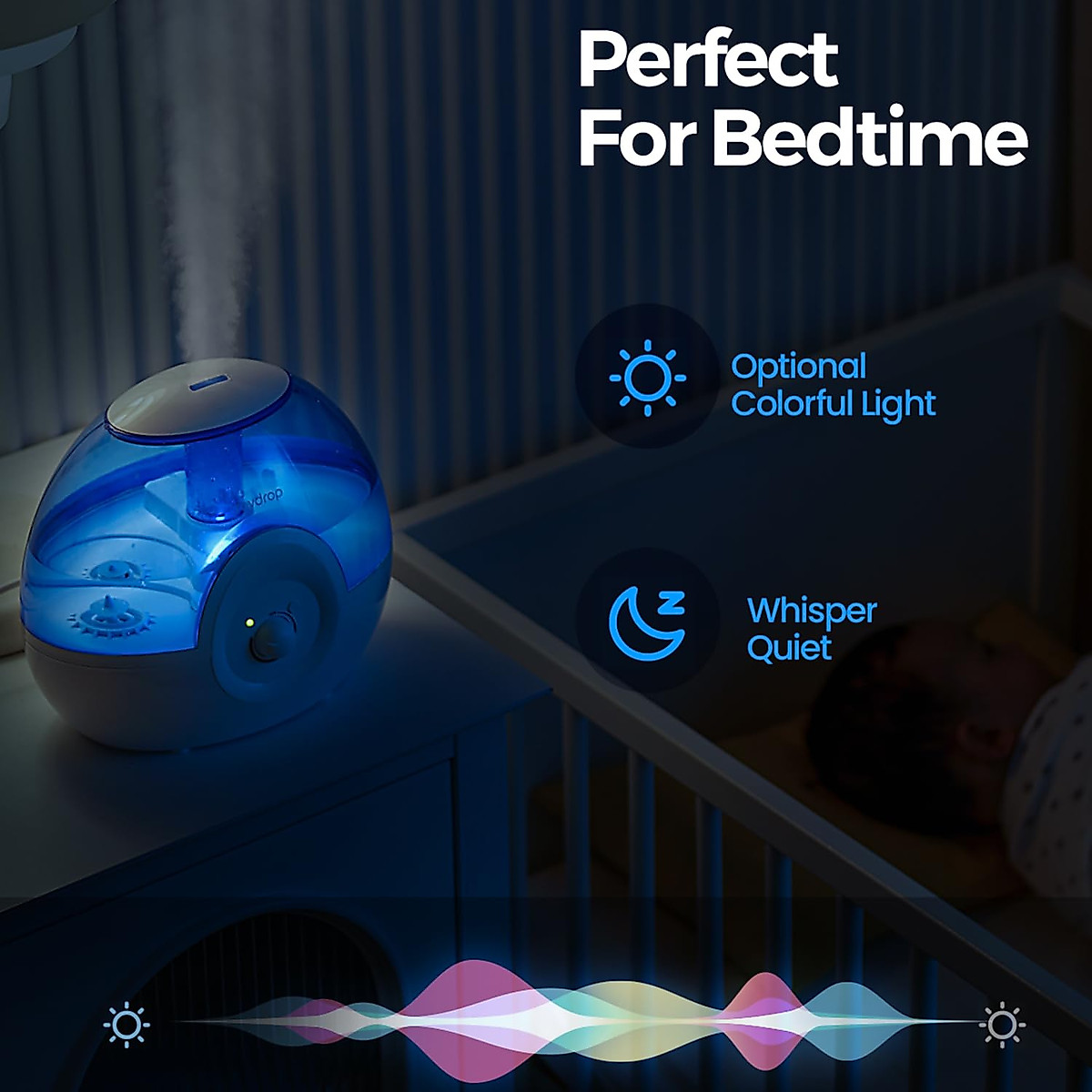 raydrop Cool Mist 2.2L Humidifiers for Bedroom, 28dB Whisper-Quiet Ultrasonic Humidifier, Easy to Clean Home Humidifier, Auto Shut-Off, 30H Work Time, Night Light (Blue)