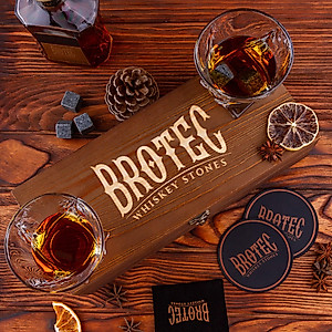 Whiskey Glass Set of 2 - Whyskey Rocks Chilling Stones & 2 Bourbon Glasses For Men or Women - Large 10oz No Lead Crystal Whiskey Glass And Stone Set - Premium Glassware in Wooden Box