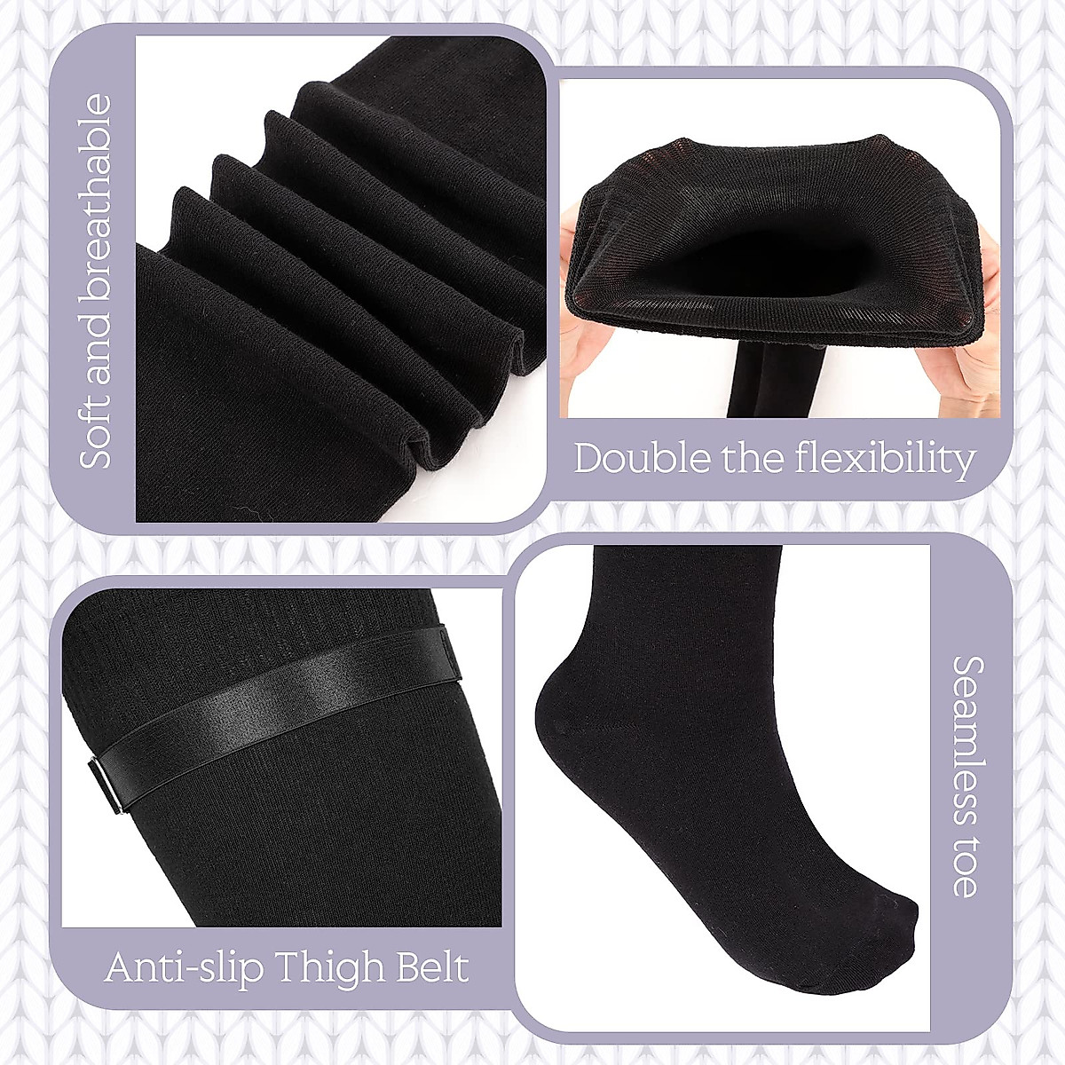 Women Plus Size Thigh High Socks for Thick Thighs Black over The Knee Stockings Extra Long Leg Warmers Chunky Knit Stockings Adjustable Thigh Garter Belts