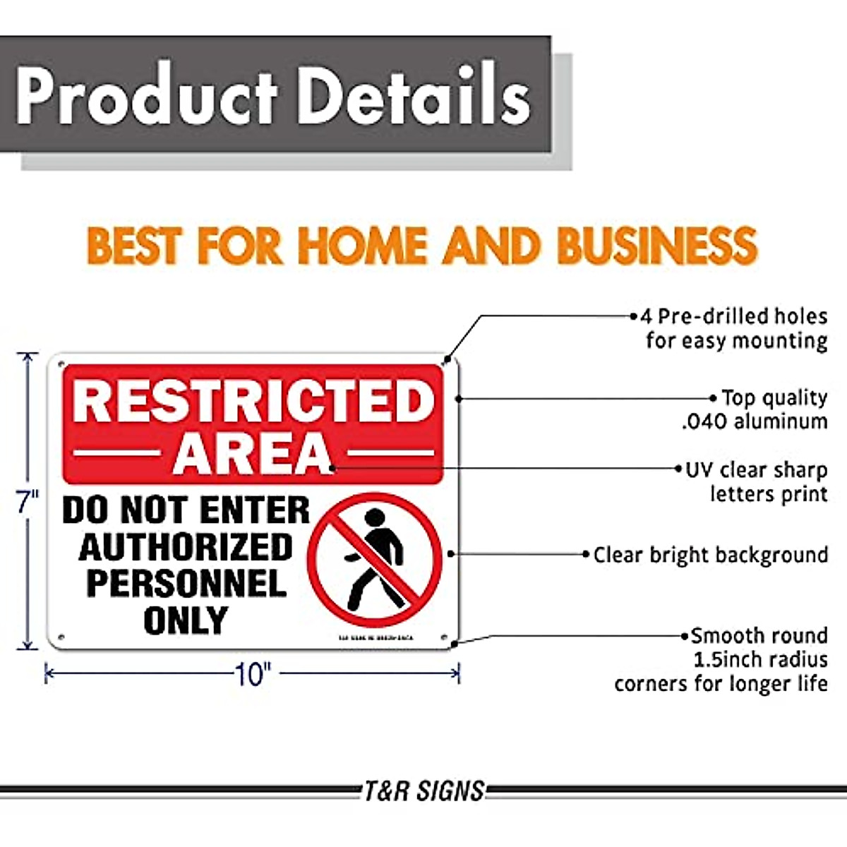 Restricted Area Do Not Enter Authorized Personnel Only Sign - 2 Pack - 10 x 7 Inches Rust Free .040 Aluminum - UV Protected, Waterproof, Weatherproof and Fade Resistant - 4 Pre-drilled Holes