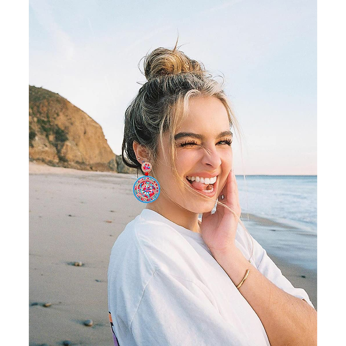 YAHPERN 4 Pairs Beaded Earrings for Women Boho Geometric Beaded Dangle Earrings Statement Pineapple Flower Drop Earrings Colorful Summer Earrings Set Jewelry Gift (Style C)