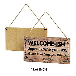 Rustic Welcome Wood Decor Sign, Front Door Printed Wood Sign Wall Art, Hanging Door Sign, Decorative Wood Sign Home Porch Decor 6" x 12"