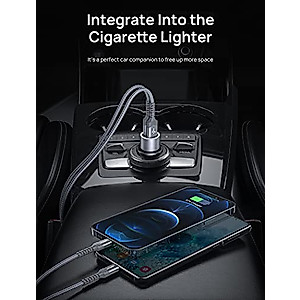 Car Charger, Car USB Charger 36W Fast Charging, JSAUX Metal Dual QC 3.0 Car Adapter with USB-C Cable[3.3ft] Compatible with Samsung Galaxy S10/S9/S8 Plus, Note 9/8, iPhone 7/8/X/XR-Grey