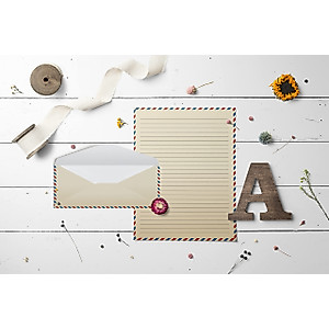 Vintage Airmail Stationery Paper Set, 100-Piece Set (50 Lined Sheets + 50 Matching Envelopes), Letter Size 8.5 x 11 inch, Double Sided & Lined Paper, by Better Office Products
