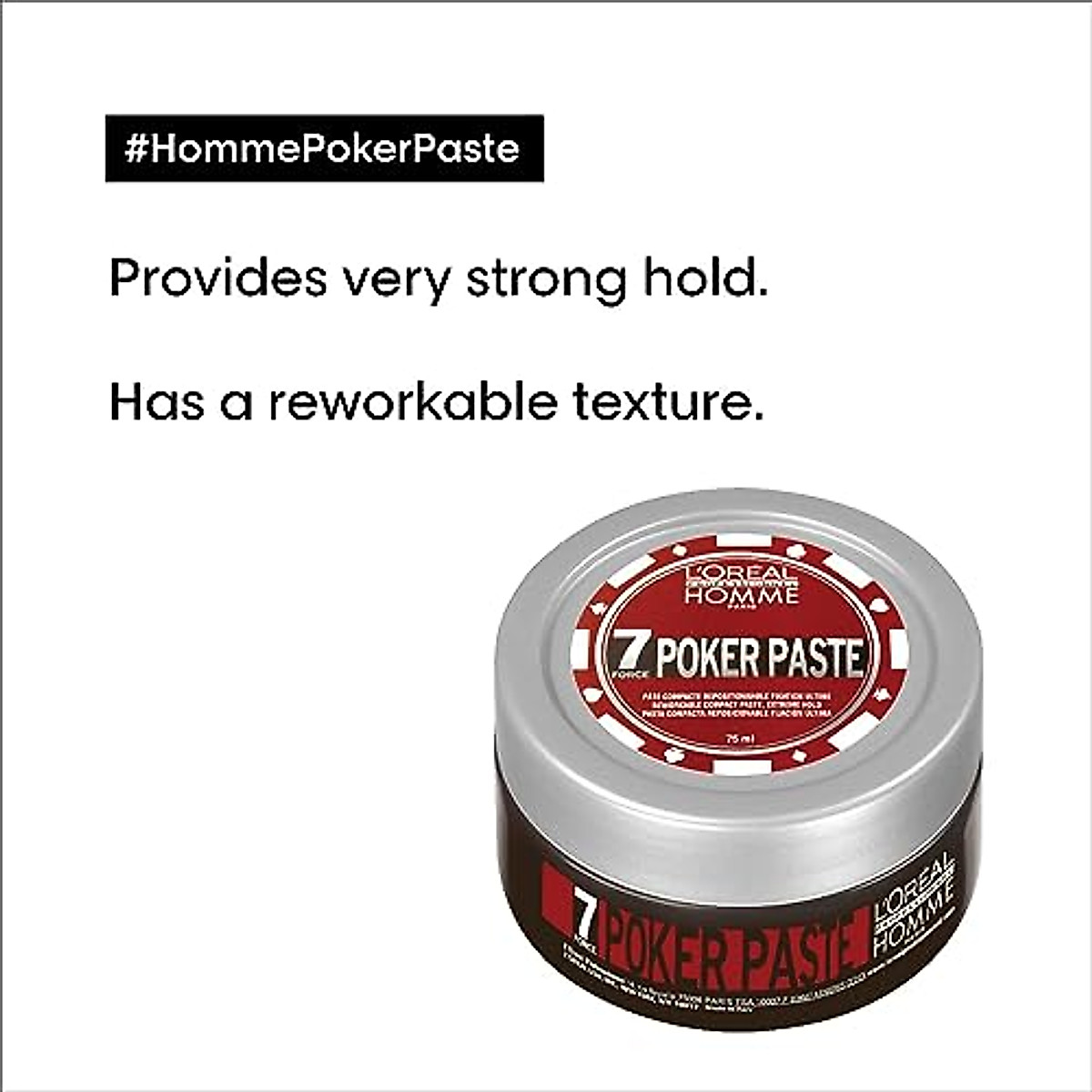 L'Oreal Professionnel Men’s Styling Poker Paste | Provides Extreme Hold | Matte Finish | For All Hair Types | 2.5 Fl. Oz.