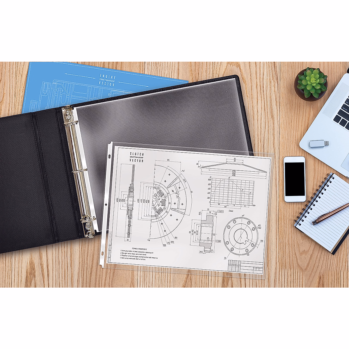 50 Pack 11x17 Inch Heavyweight Diamond Clear Sheet Protectors, Side Loading, Ledger Sheet Protectors, by Gold Seal, 3-Hole Punched