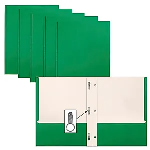 Green Paper 2 Pocket Folders with Prongs, 50 Pack, by Better Office Products, Matte Texture, Letter Size Paper Folders, 50 Pack, with 3 Metal Prong Fastener Clips, Green