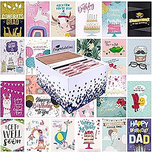100 All Occasion Greeting Cards- 100 Eye Catching Designs with Greeting Card Organizer Box- Friendship Cards, Anniversary Cards, BFF Cards, Thanks Cards, Wedding Cards & More- 4 x 6 with 100 Envelopes