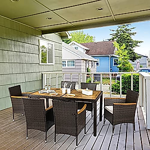 VINGLI 7 Pieces Patio Dining Set, Acacia Wood Patio Furniture Outdoor Dining Set for 6 Patio Dining Table for Garden and Yard