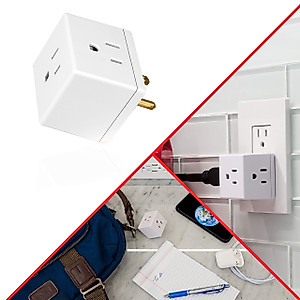 GE 3-Outlet Extender, Grounded Wall Tap, Adapter Spaced, 3-Prong, Multiple Plug, Power Splitter, Cruise Essentials, Use for Home Office School Dorm, UL Listed, White, 58368