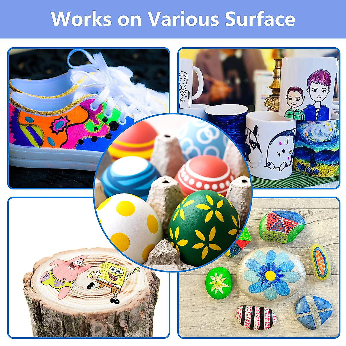 24 Colors Dual Tip Acrylic Paint Pens Markers, Permanent Markers for Kids, Liquid Chalk Markers, Washable Fabric Paint Markers, Rock Painting Kit, DIY Crafts Making Art Supplies