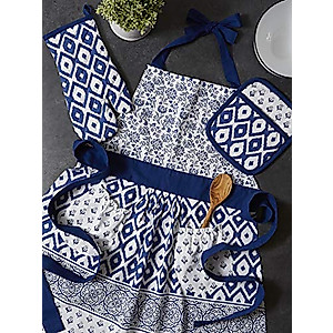 DII Kitchen Gift Set Collection, Apron, Pot Holder & Oven Mitt, Blue Market, 3 Piece