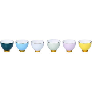 KCHAIN 6PCS Handmade Ceramic Cup Set 2.5oz 6 Colors Pottery Teacups Sake Cups for Tea Saki (B)