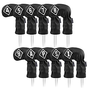 Big Teeth Golf Iron Head Covers 10Pcs Set Long Neck Golf Club Protector Leather with Number Tag fit for Taylormade All Brands