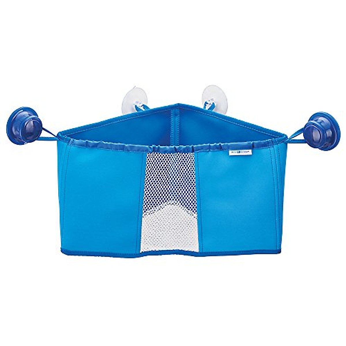 iDesign IDjr Neoprene Suction Cup Corner Bathroom Shower Caddy Basket, Baby Bath Toy Organizer, 13.5" x 11" x 11" - Blue