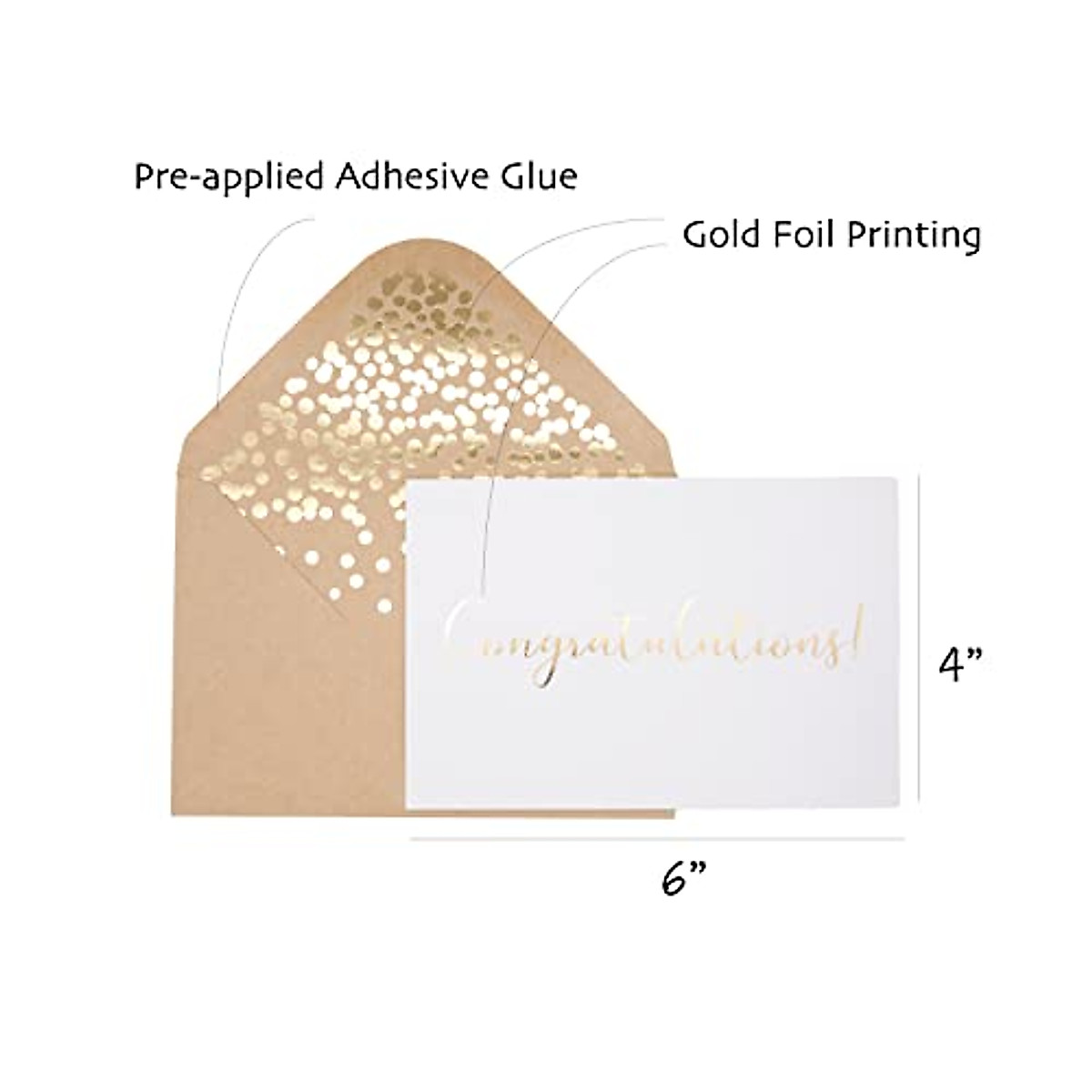50 Pack Congratulations Card – Elegant Greeting Cards With ‘’Congratulations’’ Embossed In Gold Foil Letters – For Engagement, Graduation, Wedding - 52 Kraft Envelopes Included - 4" x 6" - White
