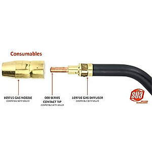 150 Amp MIG Gun Torch Replacement for Miller - 12 Feet Cable - Two-Pin Signal Connector