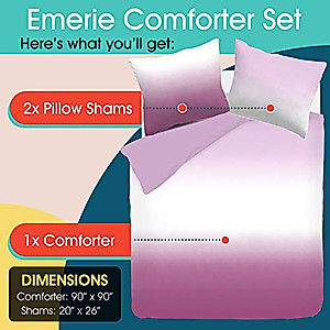 Refinery29 | Emerie Bedding Collection | Modern Reversible Luxury Ultra Soft Cotton Comforter, All Season Premium 4 Piece Set, Design for Home Hotel Décor (Full/Queen, Purple)