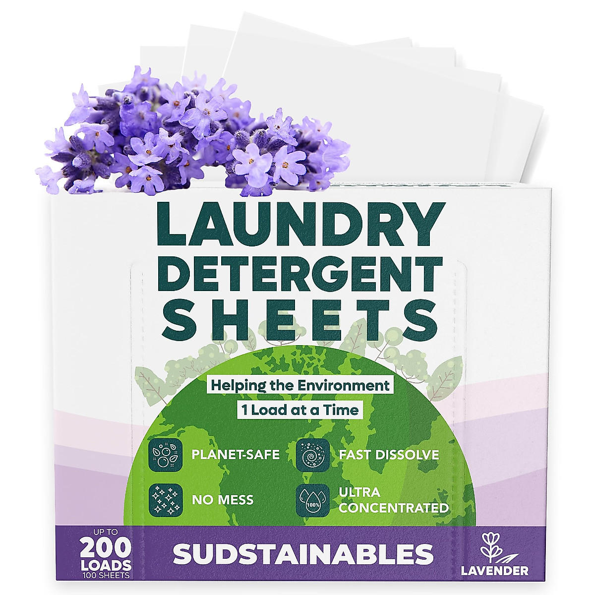 Laundry Detergent Sheets (200 Loads) - Eco Friendly Laundry Soap Detergent Strips I Eco Friendly, Zero Waste, Plastic Free, Planet Friendly (Lavendar)