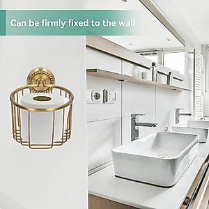 Toilet Paper Holder Stand, Brass Toilet Tissue Organizer Wall Mounted Toilet Paper Holder Tissue Roll Storage Rack Bathroom Tissue Organizer Tissue Roll Basket Rack for Bathroom