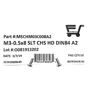 M3-.50 x 8 Stainless Steel Slotted Cheese Head Machine Screw DIN84 A2 M3x8 (50 Pieces)