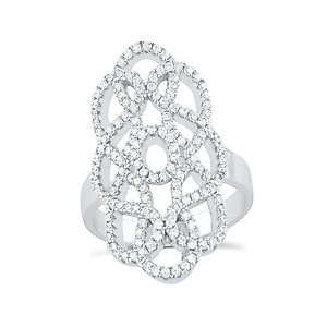 SILVERCLOSEOUT Rhodium Plated Sterling Silver Womens Cz Cubic Zirconia Filigree Armour Statement Ring - Size 7