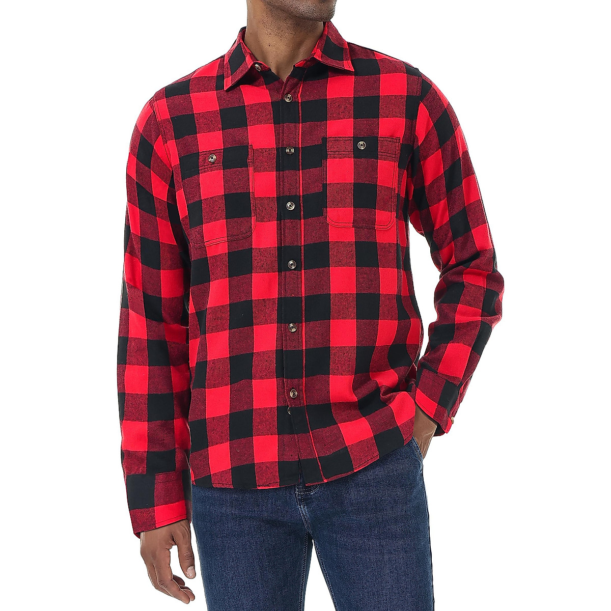J.VER Men's Buffalo Plaid Shirt Flannel Casual Button Down Long Sleeve Shirts Red Large