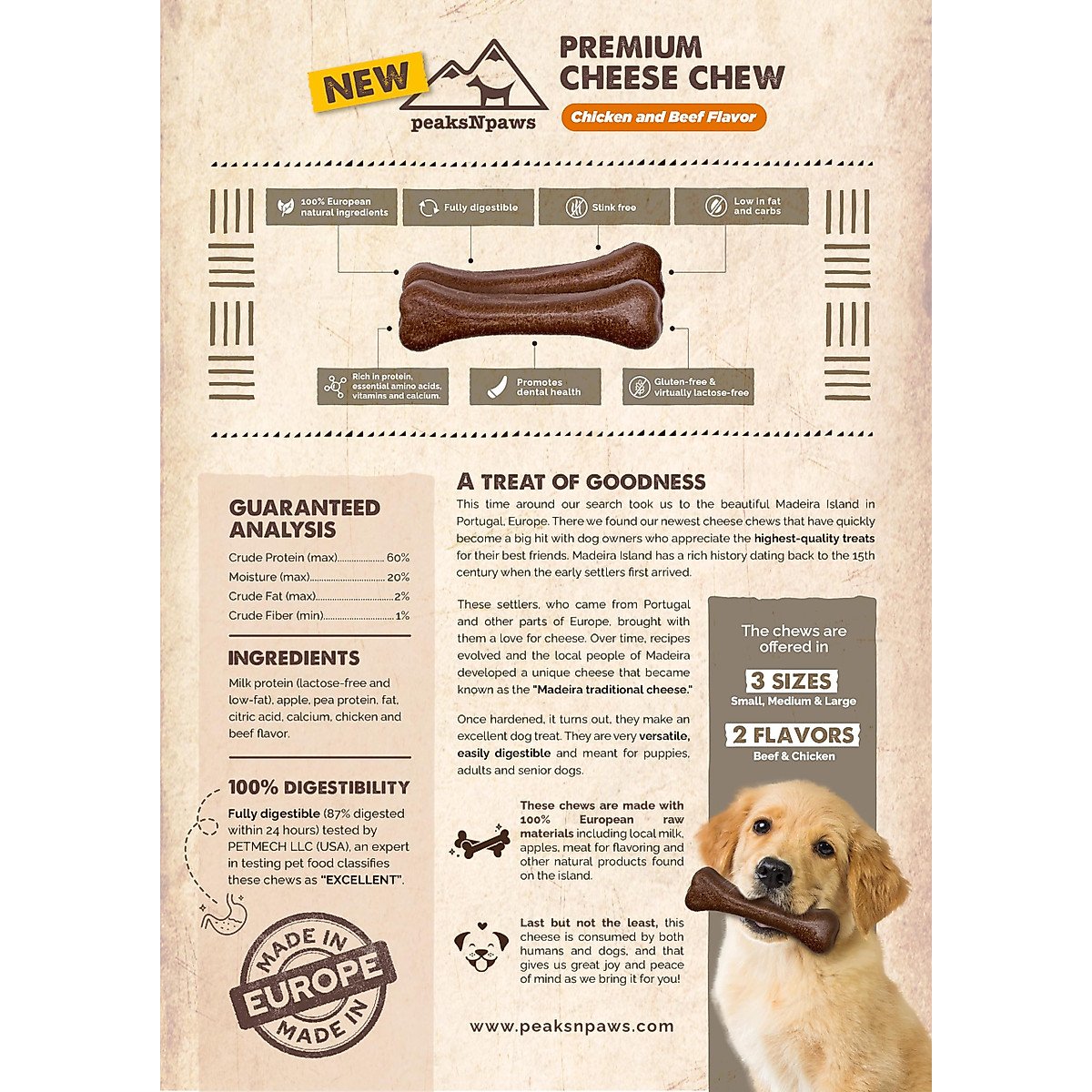 peaksNpaws Premium Cheese Chews -All Natural - 100% Digestibility - Grain, Gluten & Stink Free - Low in Fat, High in Protein - Small Value Pack Chicken Flavor