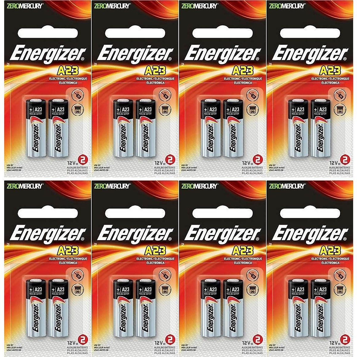 8 x Energizer 23A A23 12 Volt Alkaline Battery 2 on a Card, in original energizer Packaging