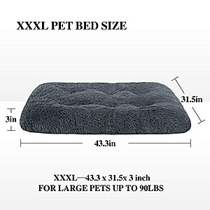 OXS Dog Bed Long Plush Pet Bed, Comfortable Faux Fur Washable Crate Mat for Jumbo Large Medium Dogs with Anti-Slip Backing