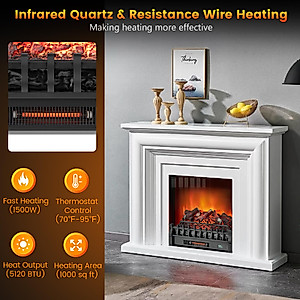 Tangkula 26” Electric Fireplace Log Set Heater with Remote, 5 Flame Modes & Brightness, Thermostat Control, 8H Timer, Realistic Lemonwood Ember Bed, Infrared Quartz Electric Fireplace Insert, 1500W