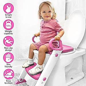 Potty Training Seat with Step Stool Ladder, Alayna Potty Training Toilet for Kids Boys Girls Toddlers Baby-Comfortable Safe Foldable Adjustable Potty Seat Trainer with Anti-Slip Pads Ladder