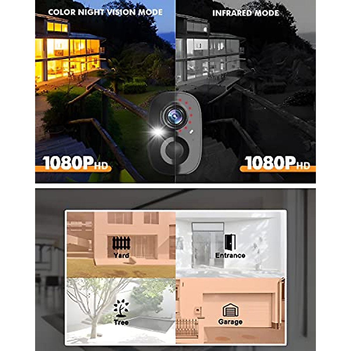 Dzees Security Camera Outdoor Wireless - Battery Powered WiFi Outdoor Camera Wireless, Spotlight, Siren, AI Dectection, Color Night Vision, IP66 Waterproof Cloud/SD-Black